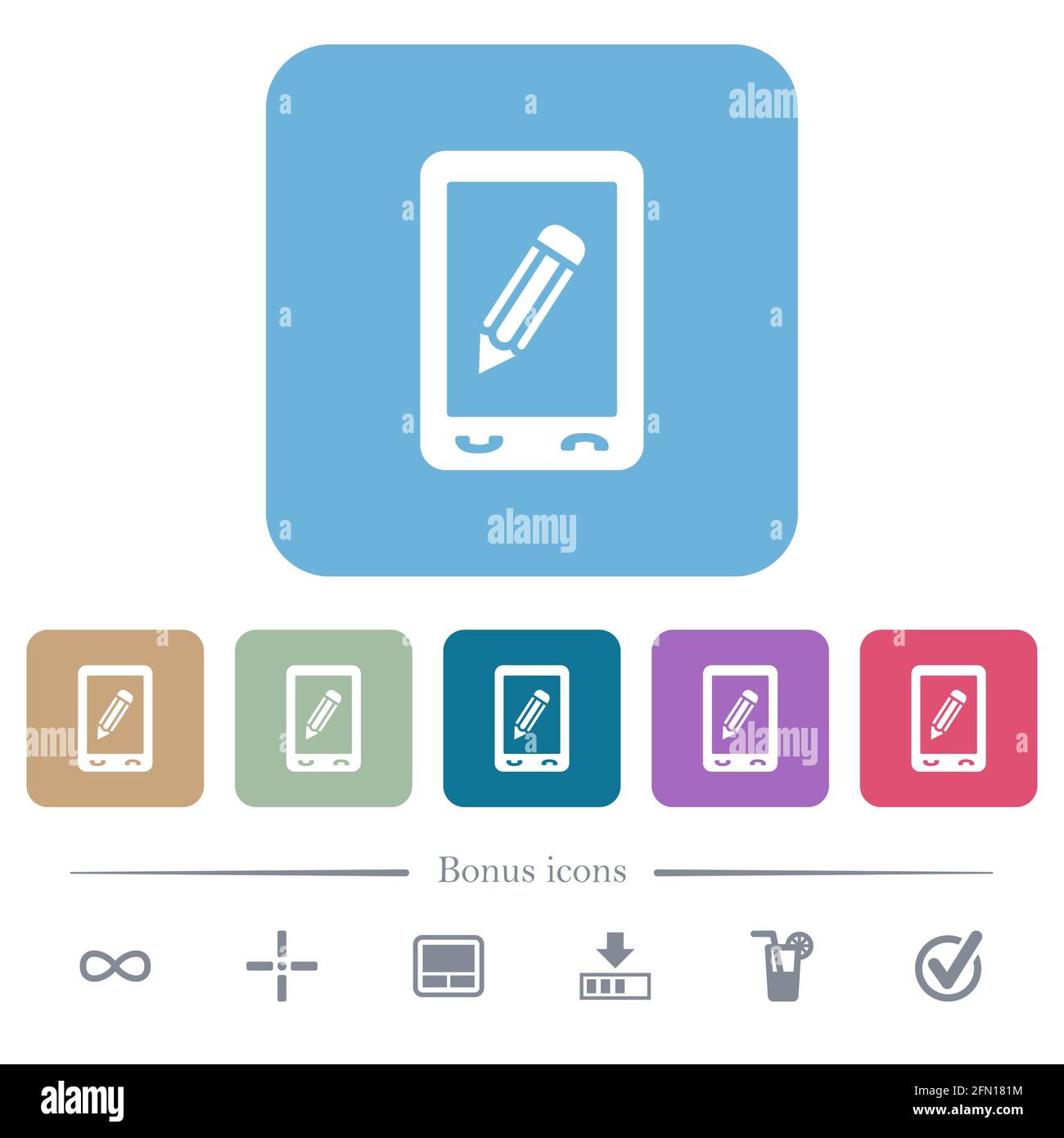 Mobile memo white flat icons on color rounded square backgrounds. 6 bonus icons included Stock ...