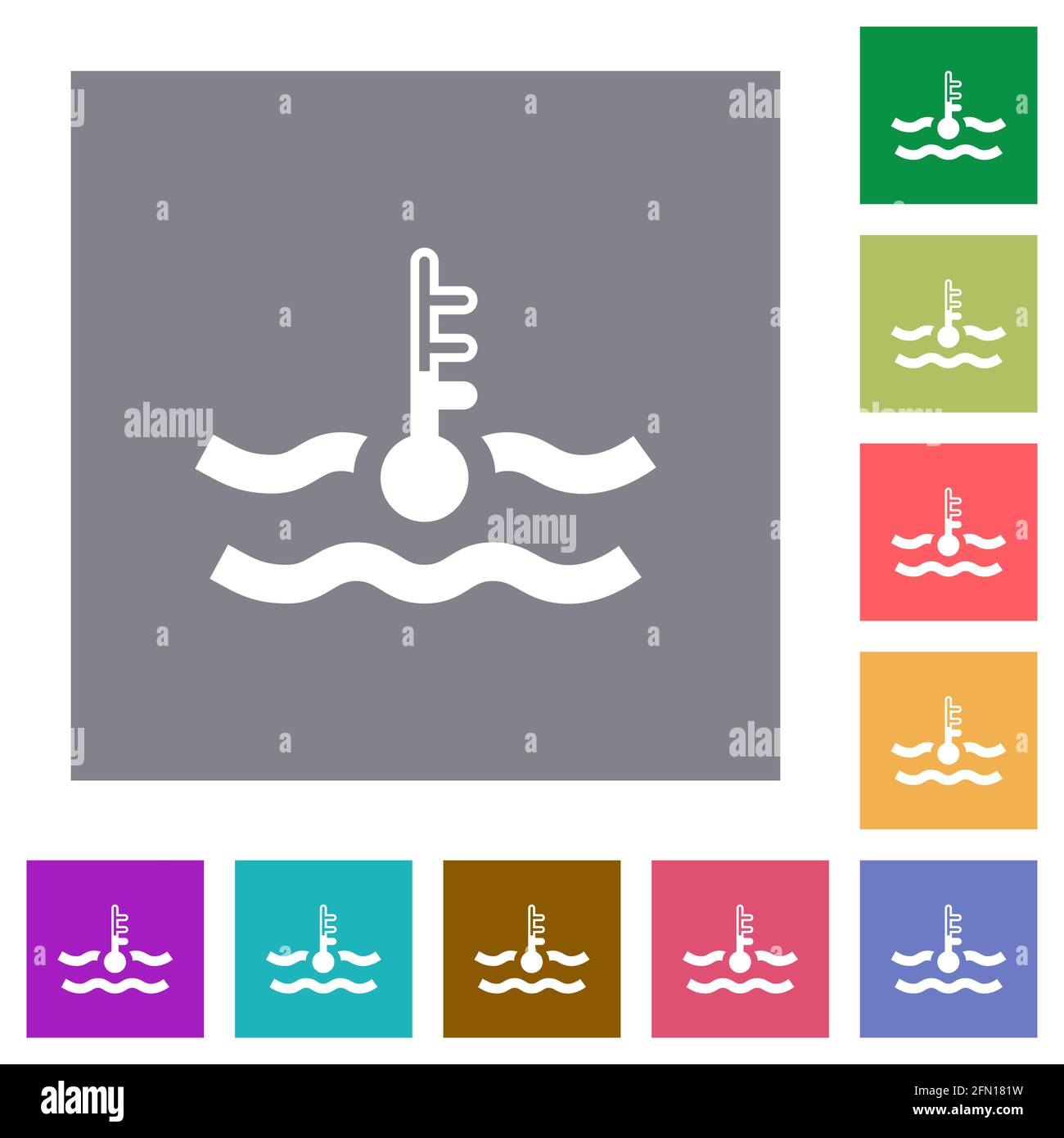 Normal temperature engine coolant flat icons on simple color square ...