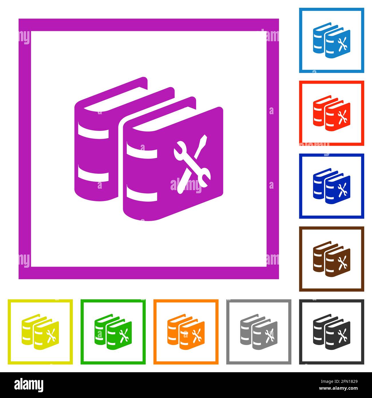 User guide with wrench and screwdriver flat color icons in square ...