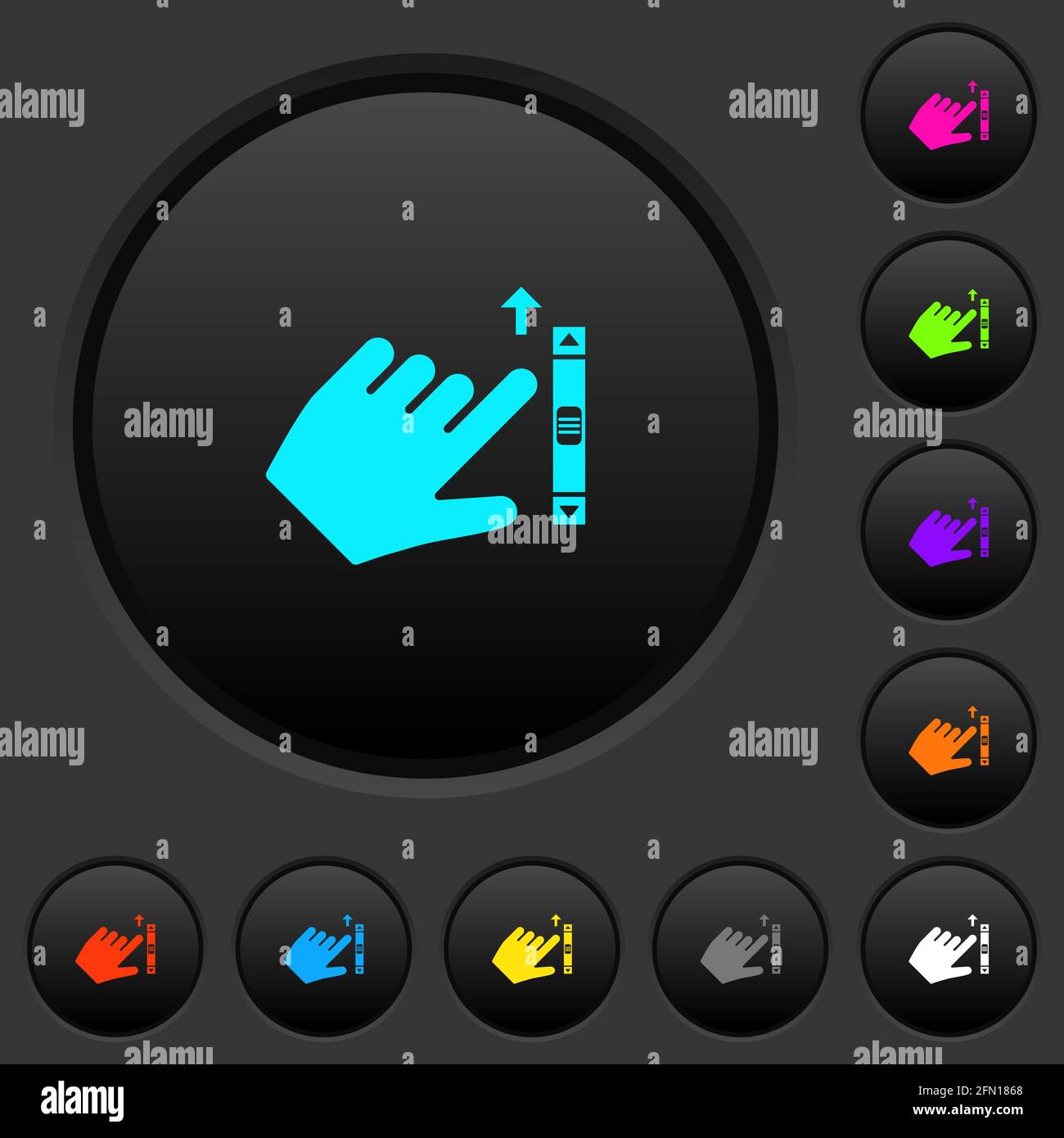 Left handed scroll up gesture dark push buttons with vivid color icons ...