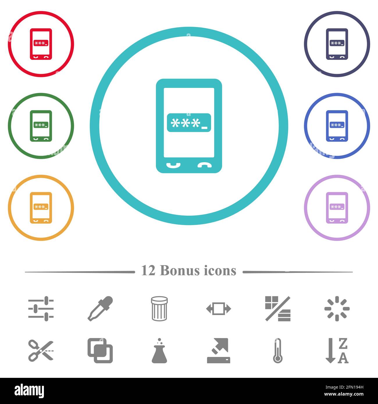Mobile pin code flat color icons in circle shape outlines. 12 bonus ...