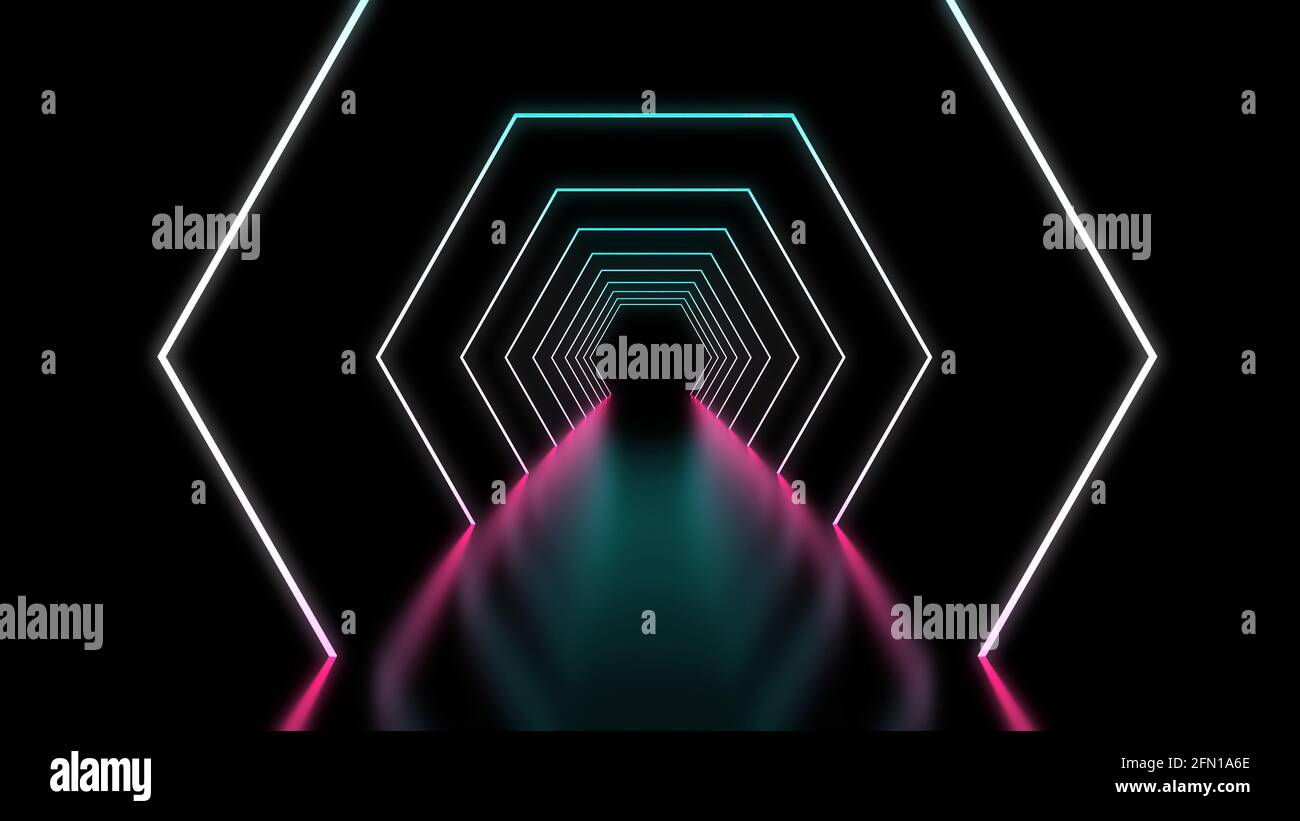 Hexagonal neon background in purple blue colors. Tech background ...