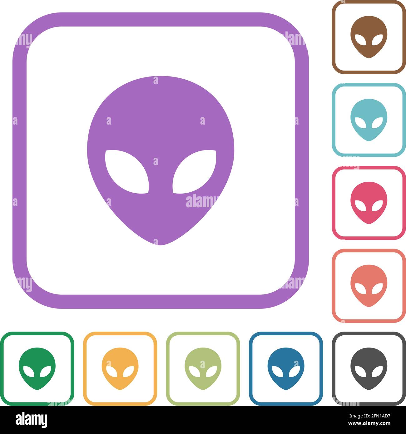 Alien head simple icons in color rounded square frames on white ...