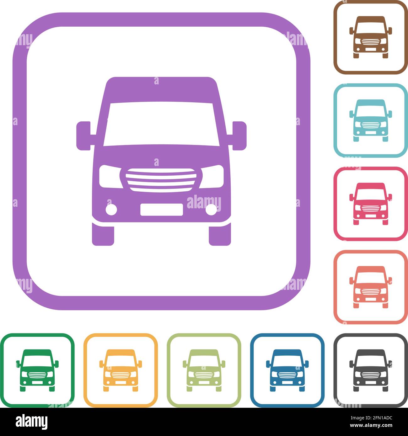 Van front view simple icons in color rounded square frames on white ...