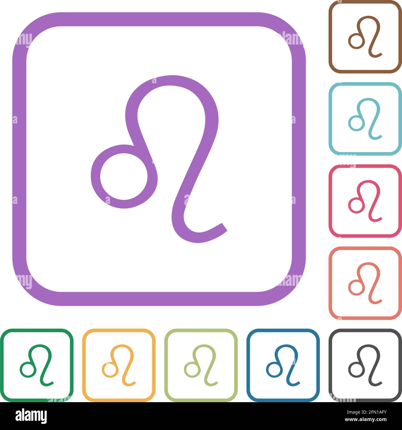 Leo zodiac symbol simple icons in color rounded square frames on white ...