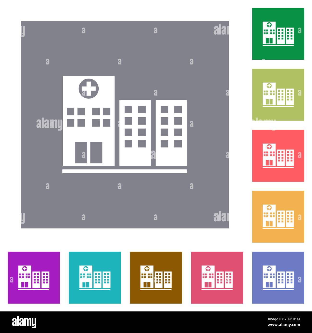 Hospital flat icons on simple color square backgrounds Stock Vector ...