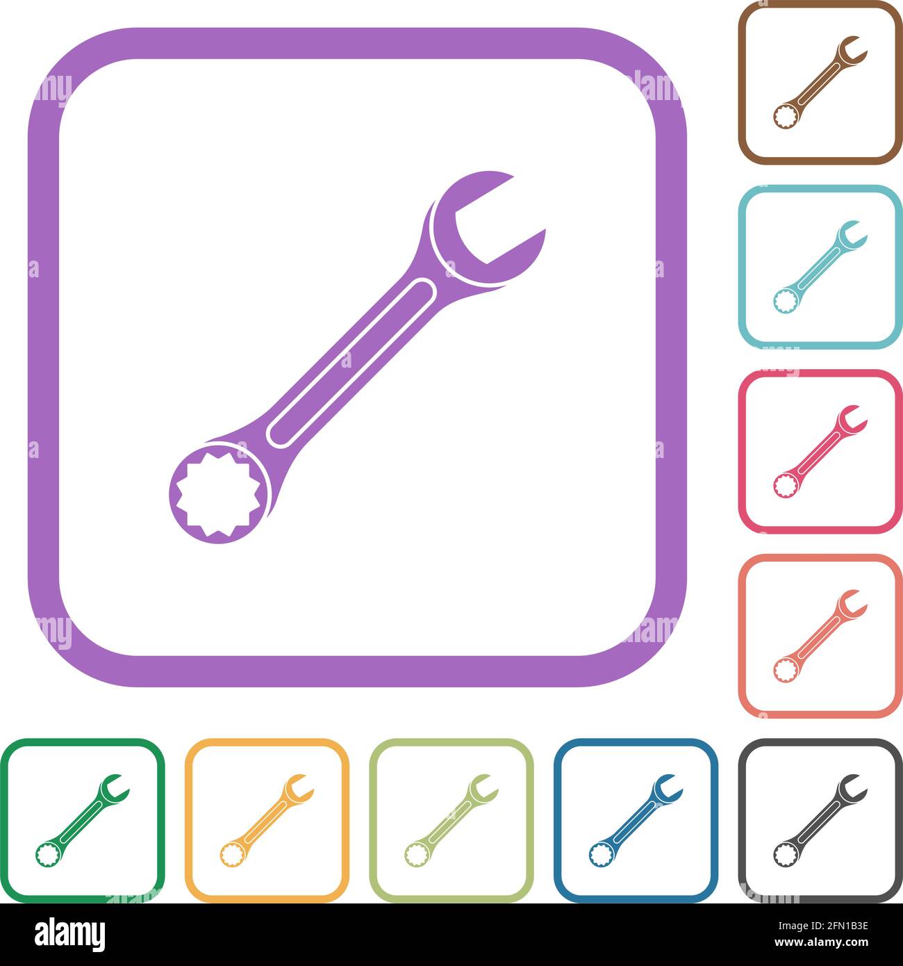 Single wrench simple icons in color rounded square frames on white ...