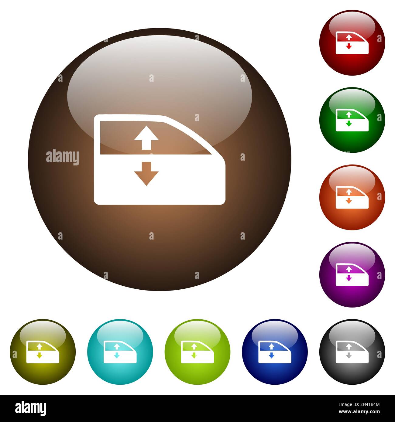 Car electric window winder white icons on round glass buttons in ...