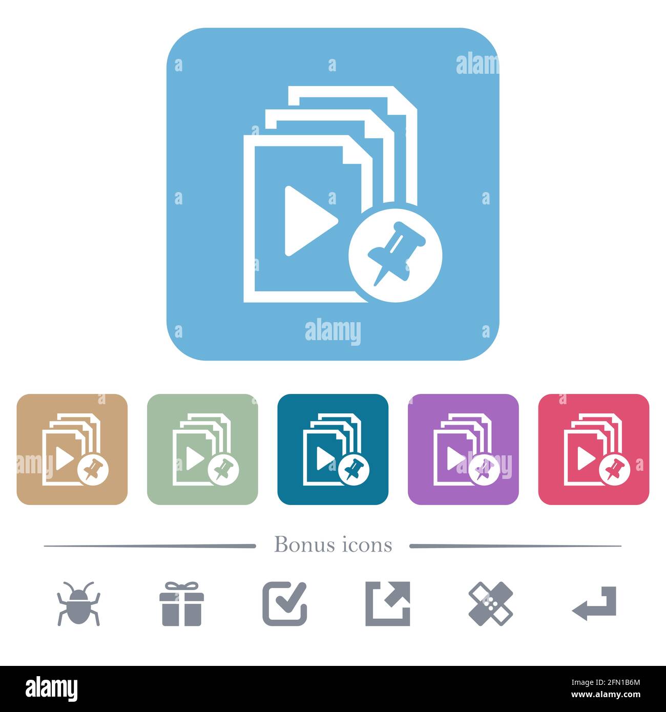 Pin playlist white flat icons on color rounded square backgrounds. 6 ...