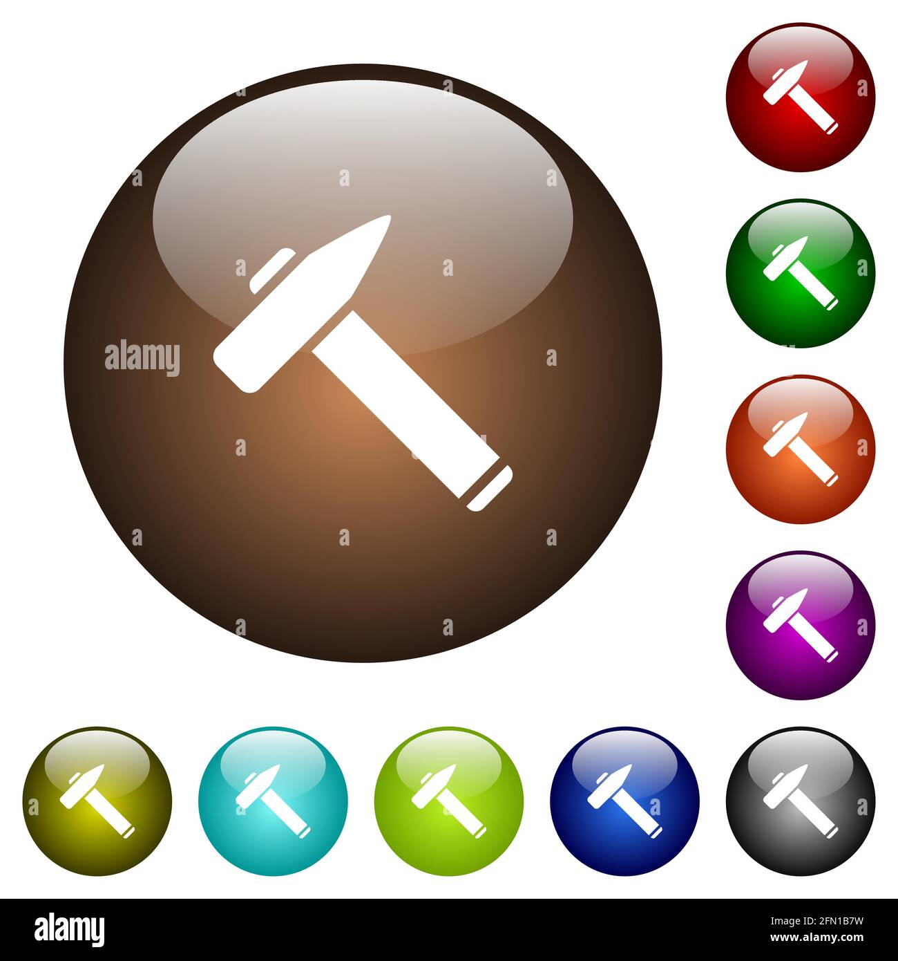 Old hammer white icons on round glass buttons in multiple colors Stock ...