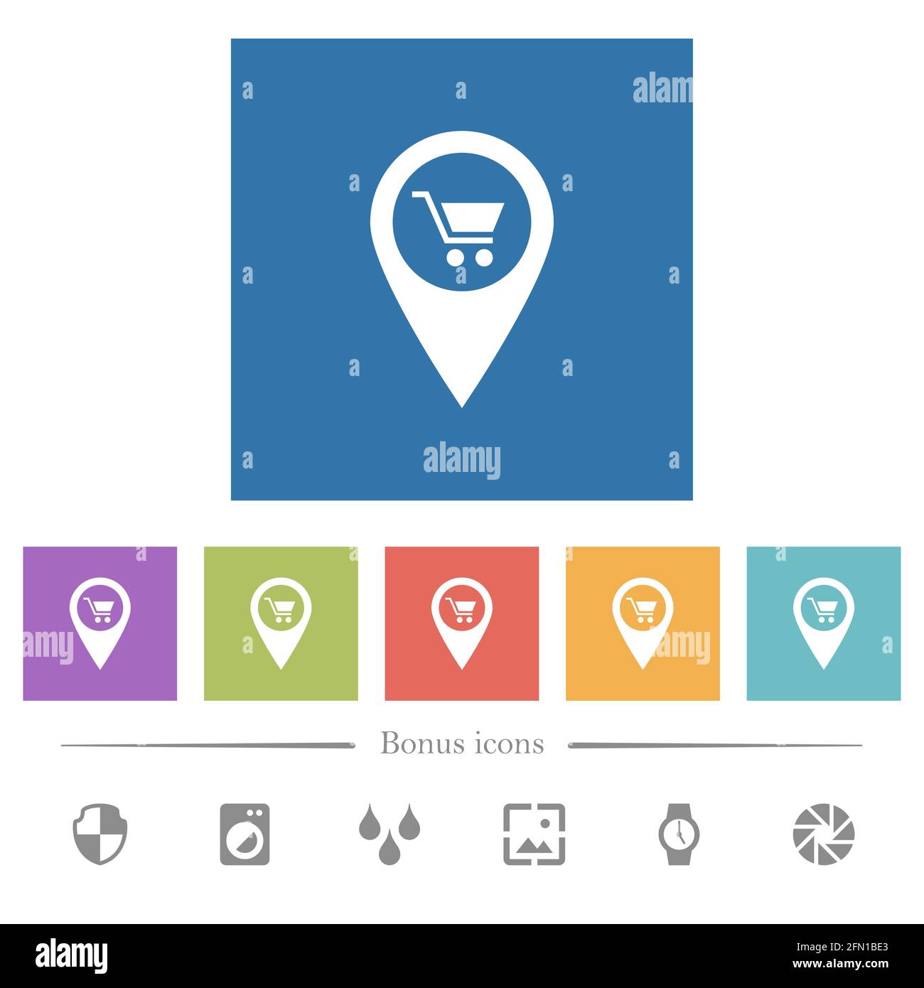 Department store GPS map location flat white icons in square ...