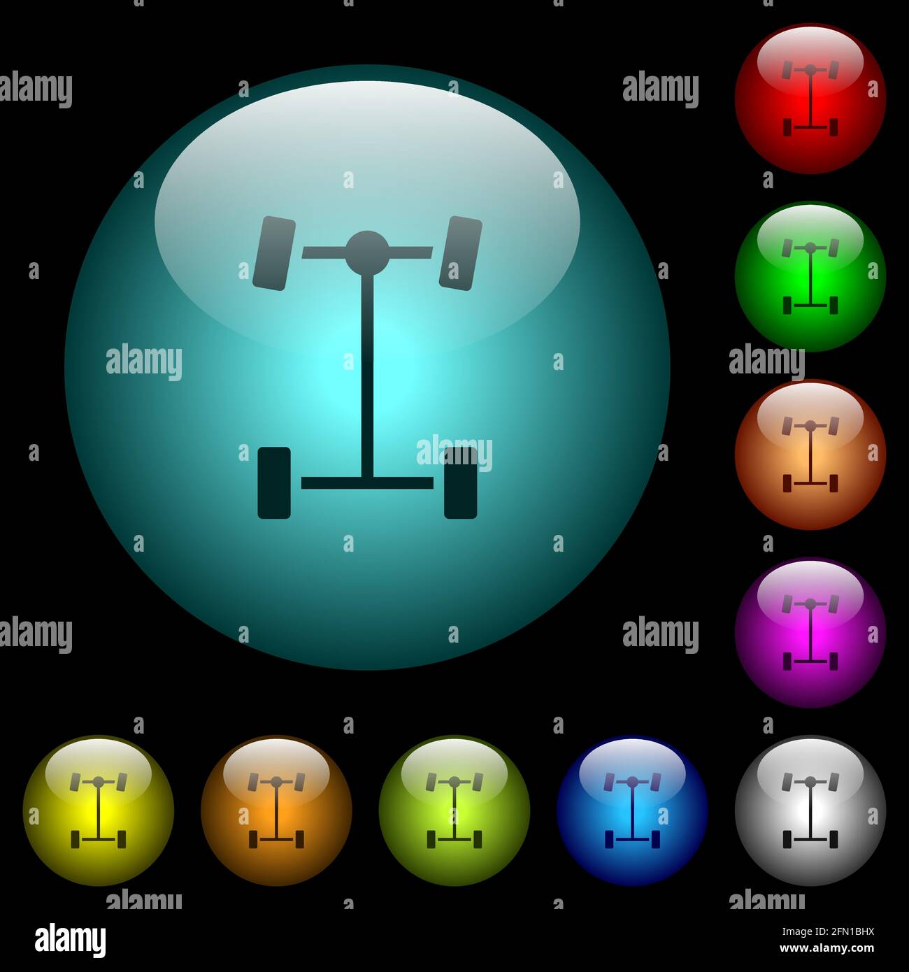 Front differential icons in color illuminated spherical glass buttons ...
