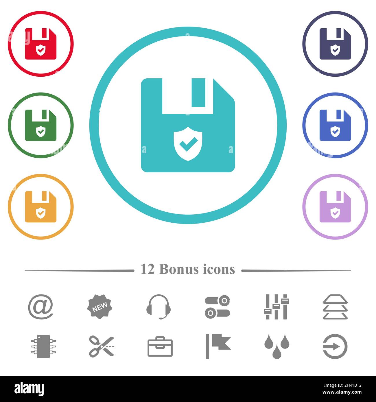 Protected file flat color icons in circle shape outlines. 12 bonus ...