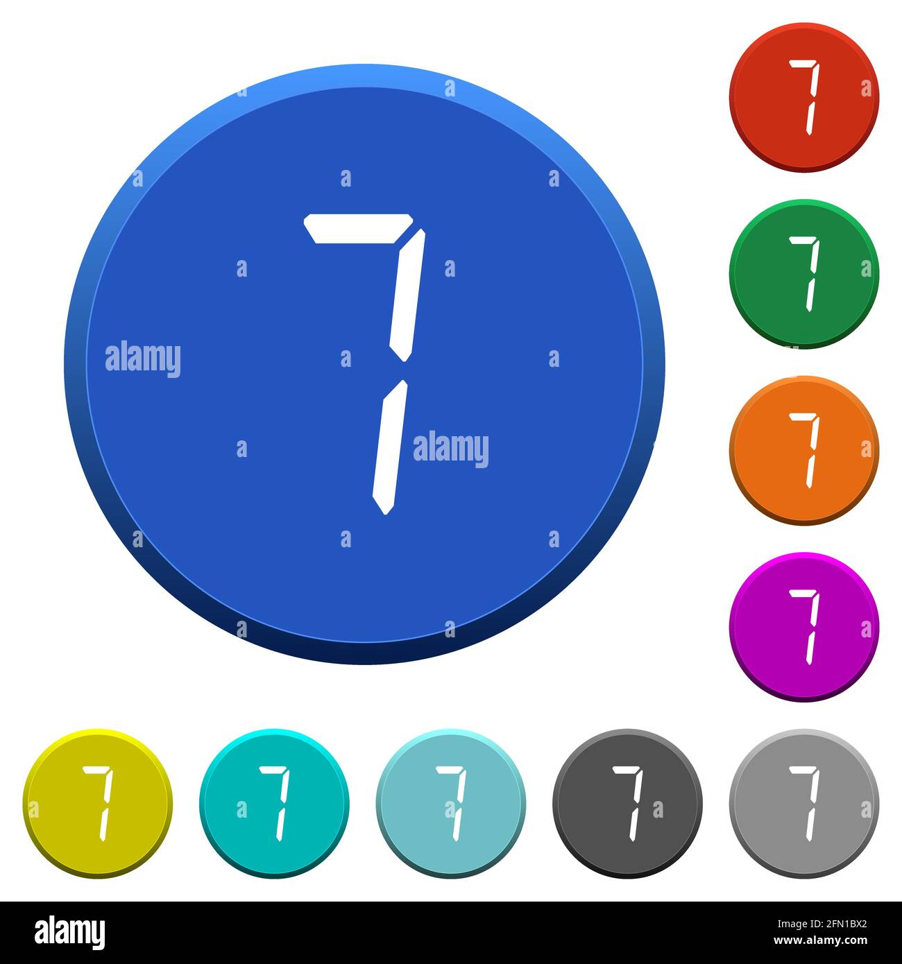 digital number seven of seven segment type round color beveled buttons ...