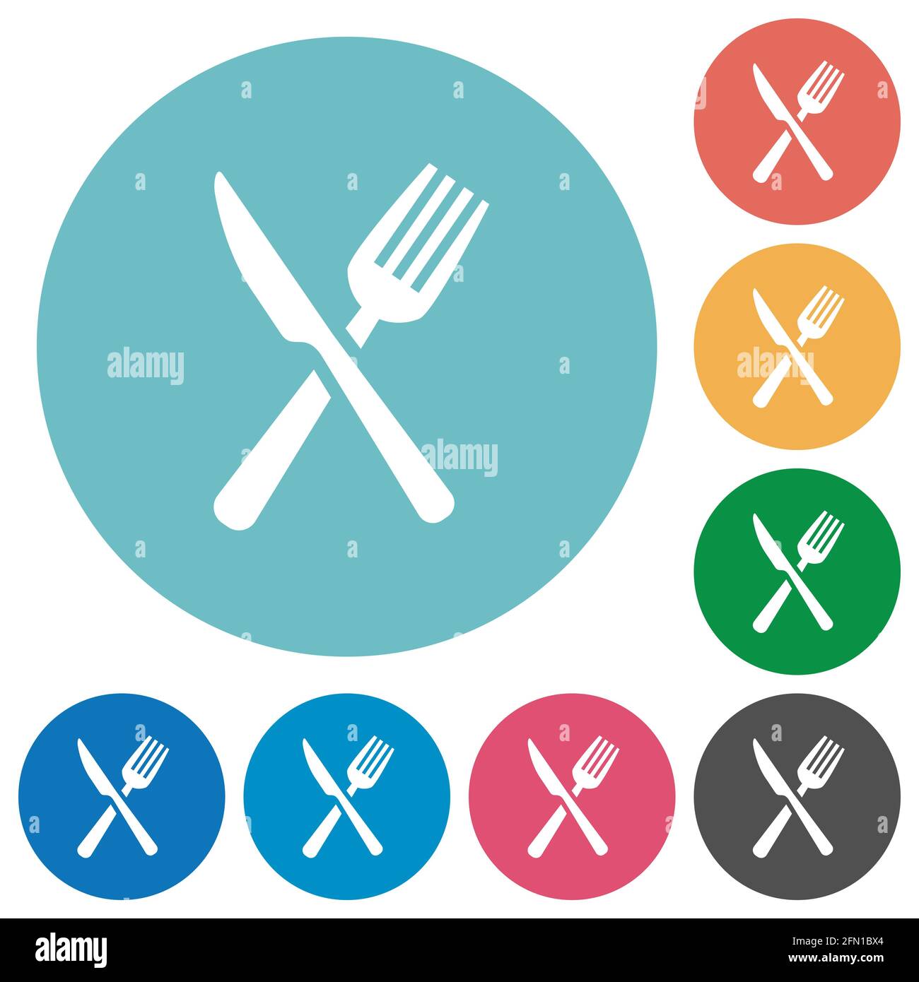 Fork and knife flat white icons on round color backgrounds Stock Vector ...