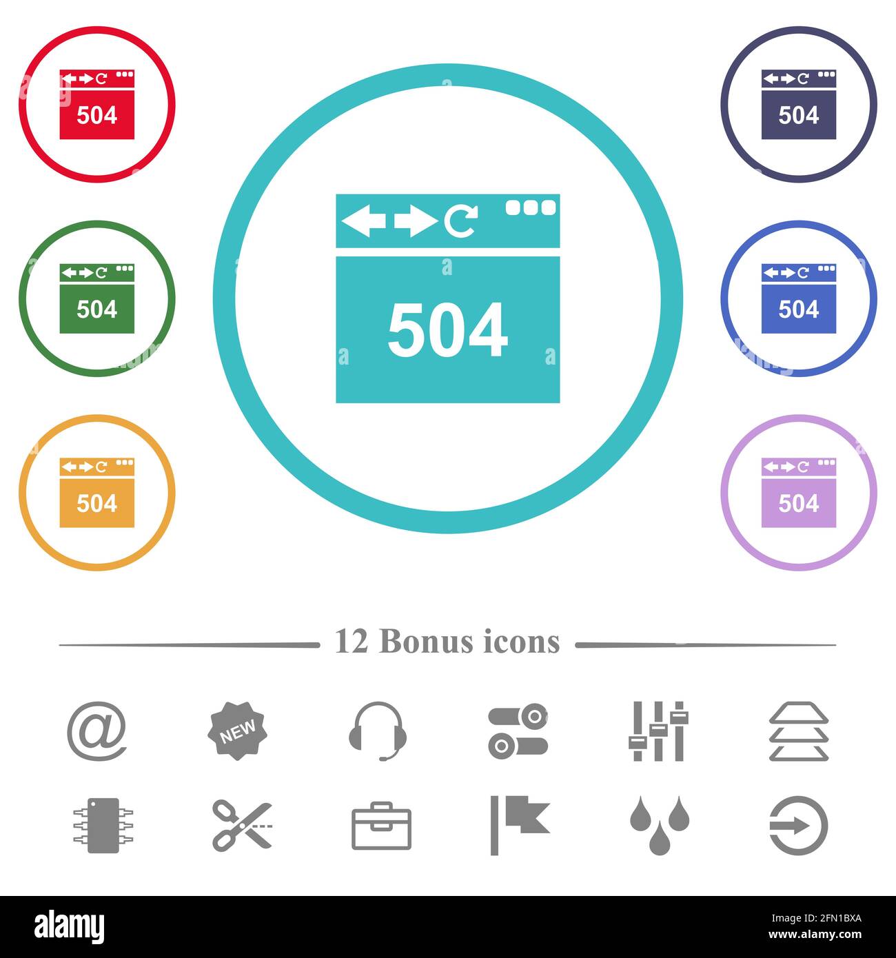 Browser 504 Gateway Timeout flat color icons in circle shape outlines ...