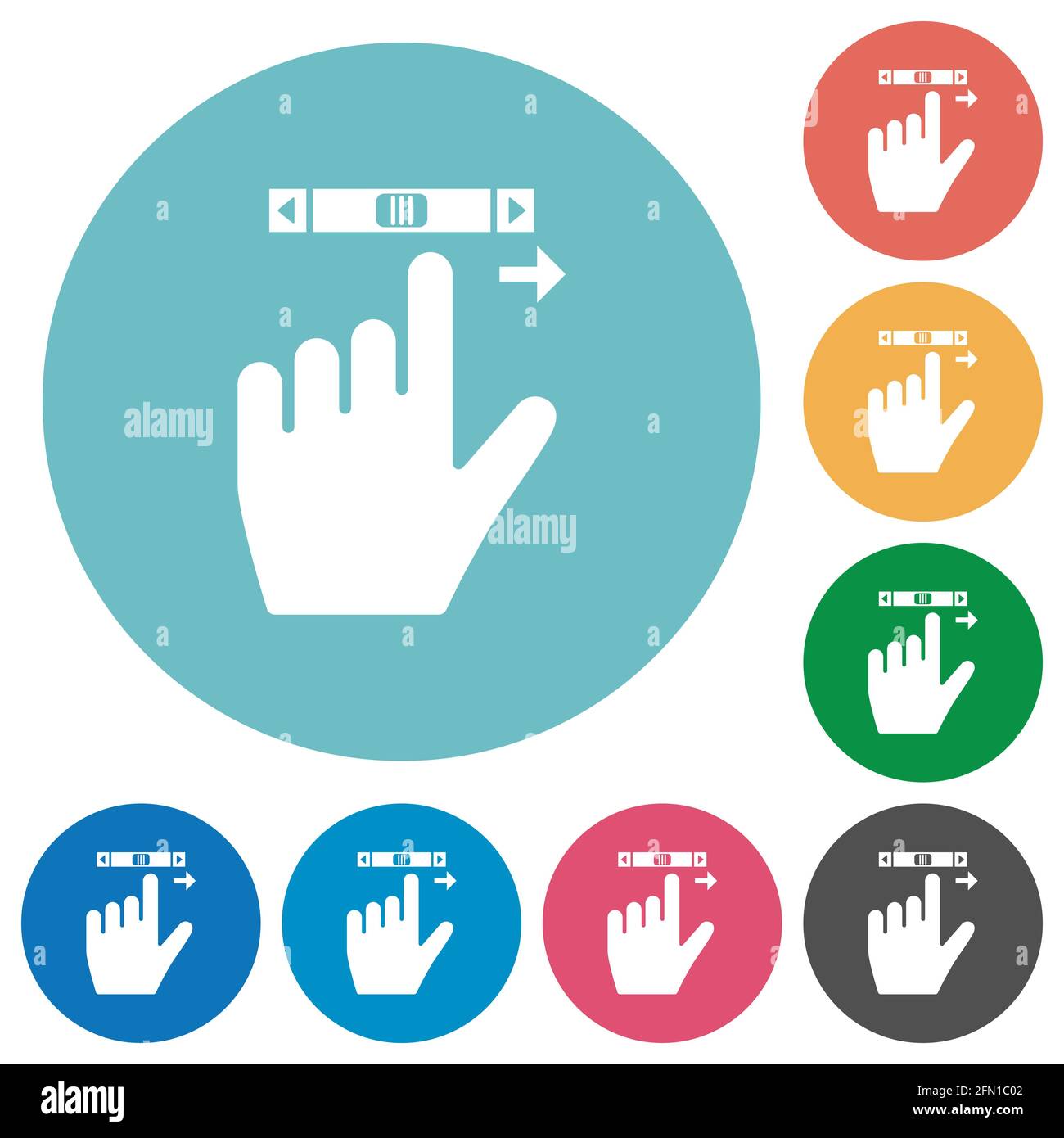 left handed scroll right gesture flat white icons on round color ...