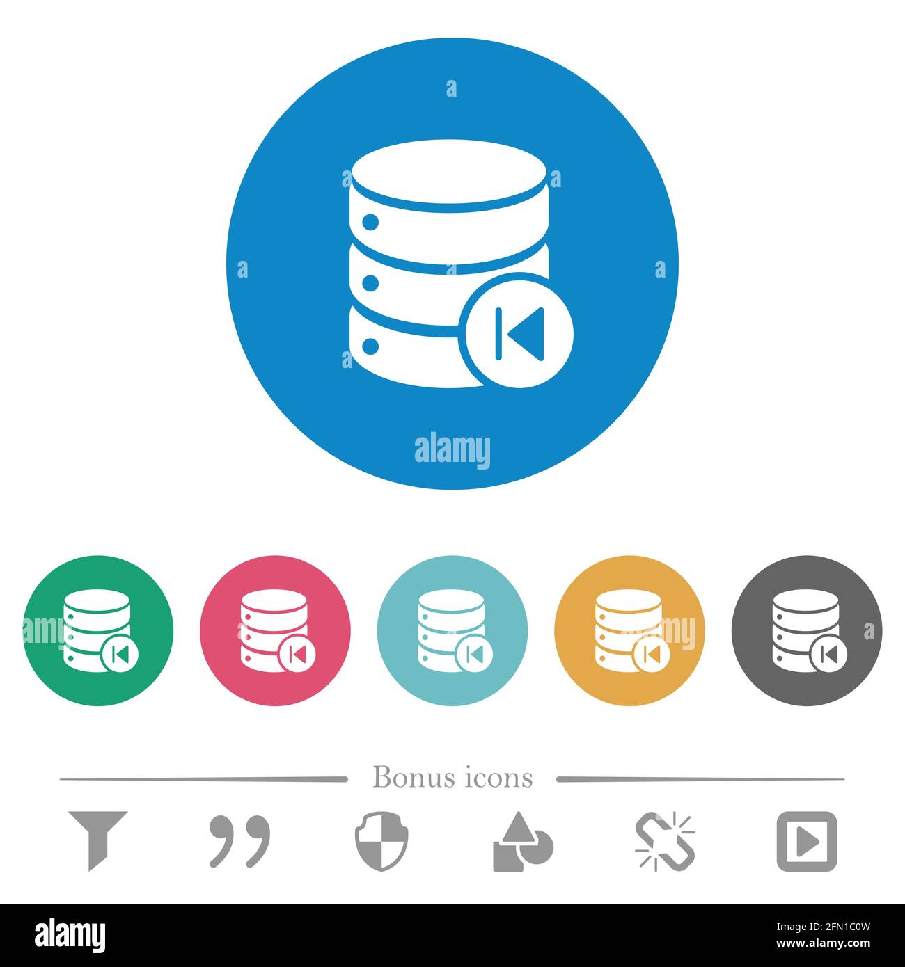 Database macro prev flat white icons on round color backgrounds. 6 ...