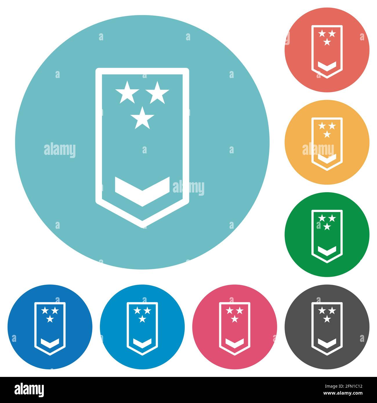 Military insignia with one chevron and three stars flat white icons on ...