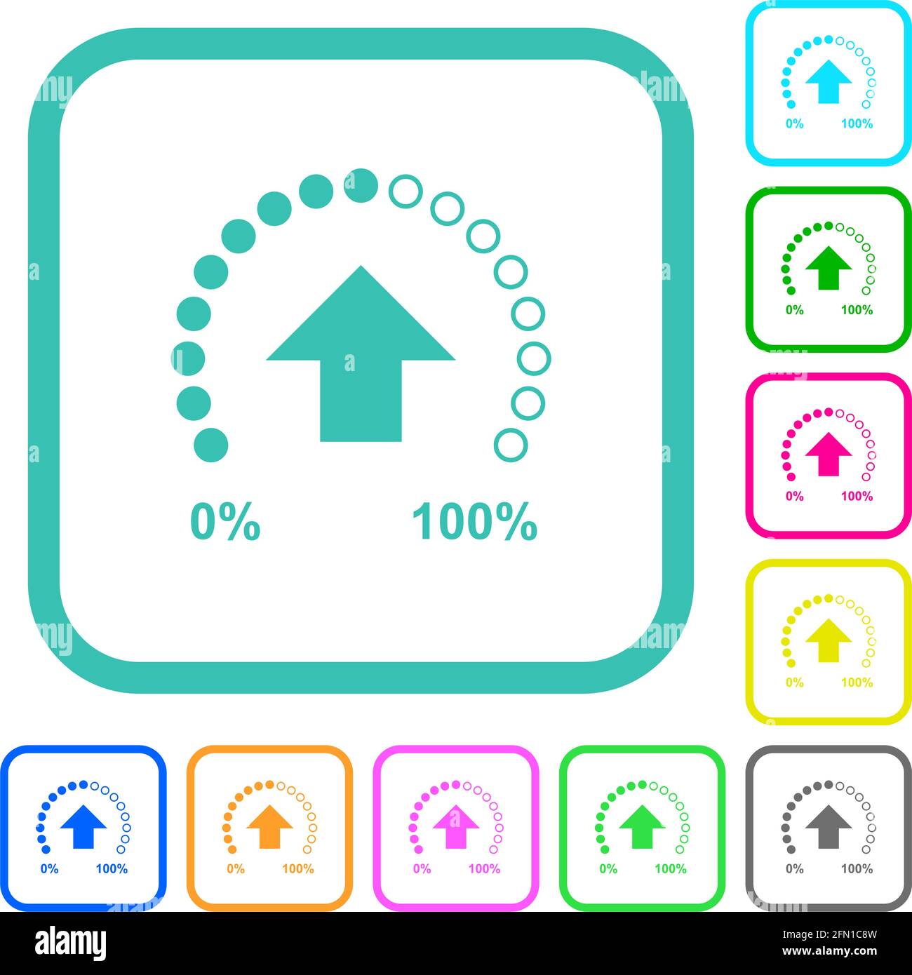 Upload in progress vivid colored flat icons in curved borders on white ...