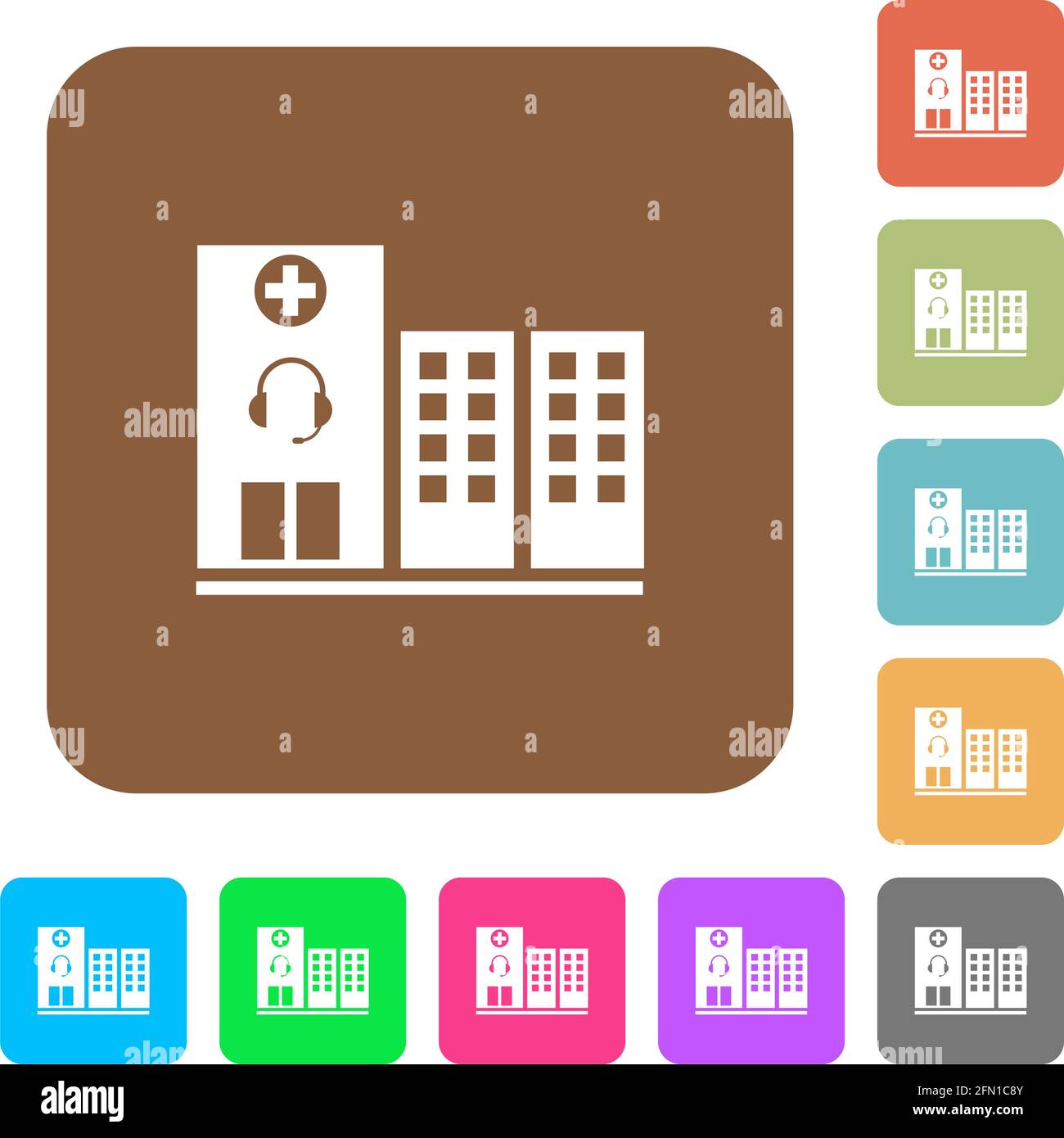 Medical assistance flat icons on rounded square vivid color backgrounds ...