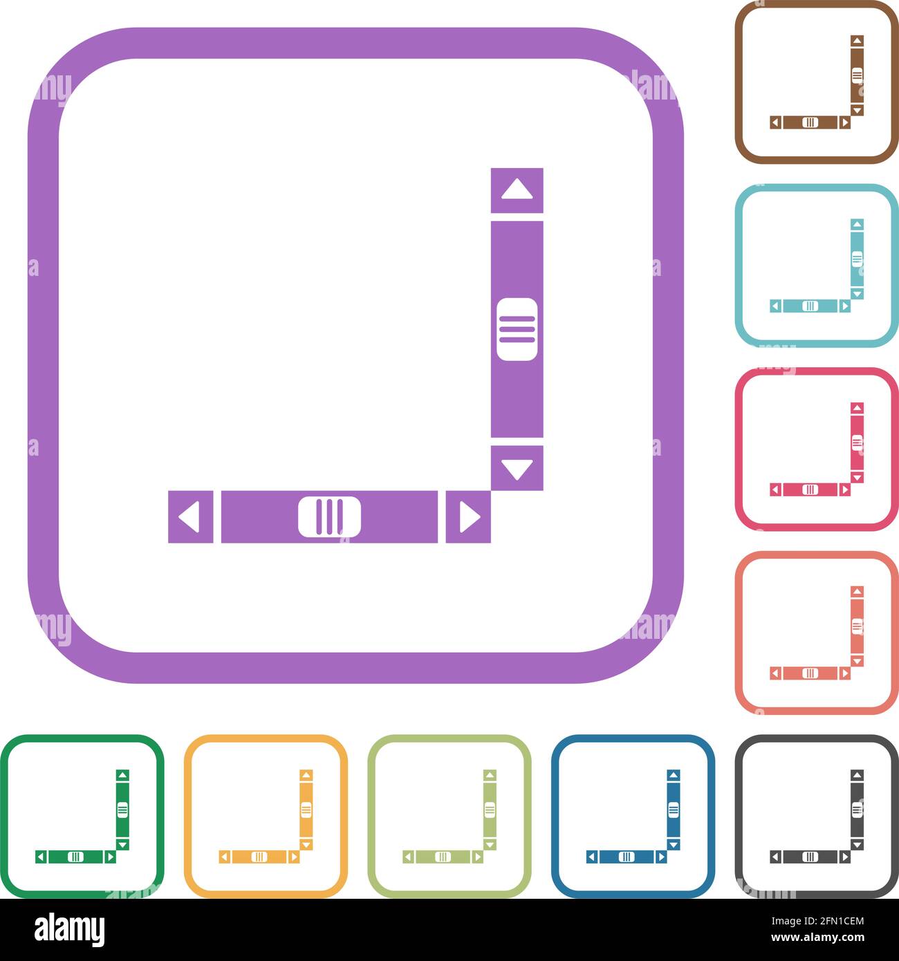 Vertical and horizontal scroll bars simple icons in color rounded square frames on white ...