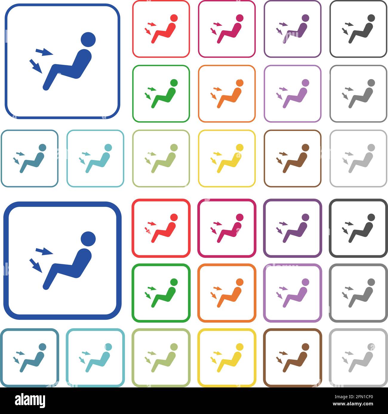 Car air flow direction chest and foot color flat icons in rounded ...