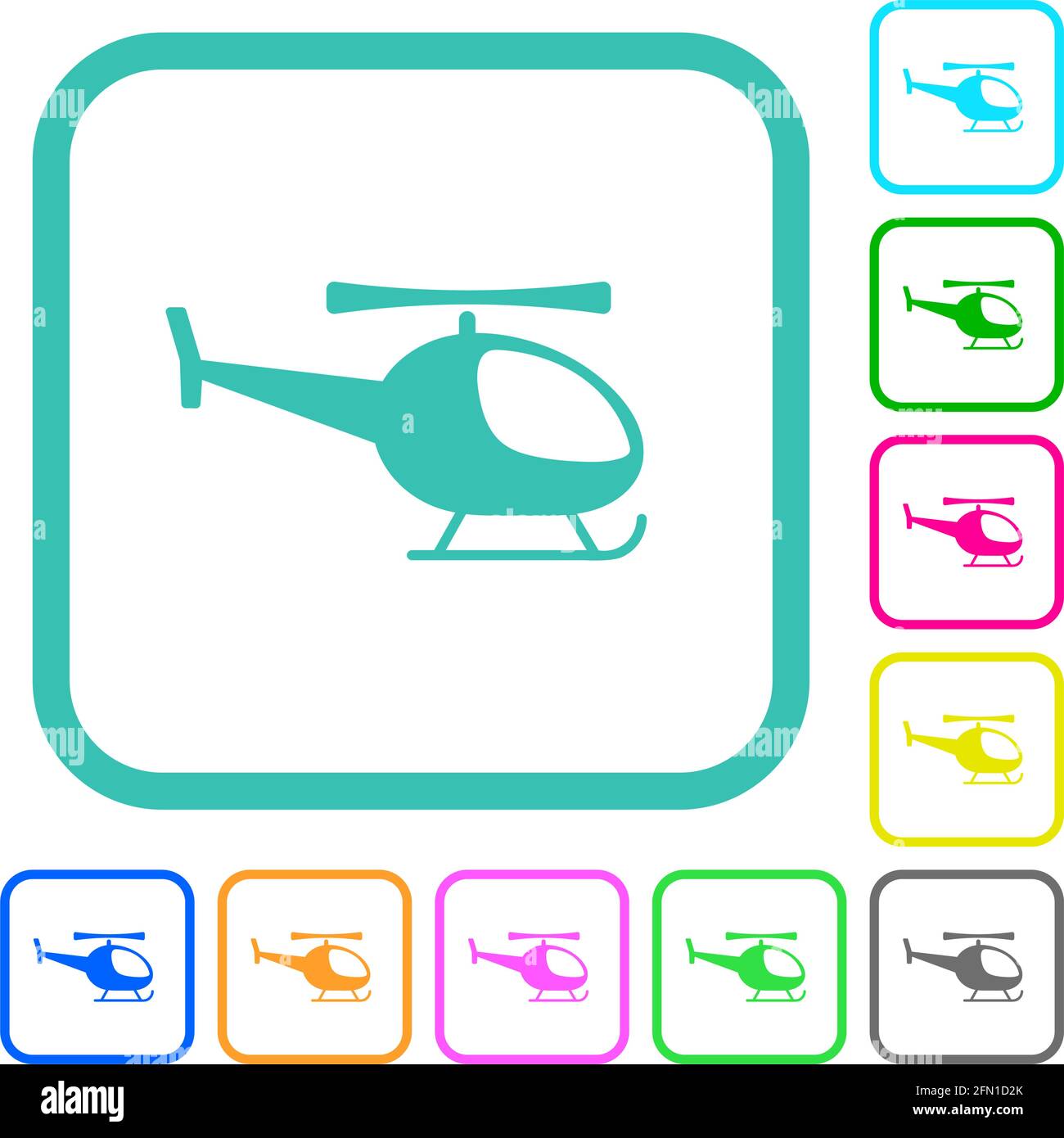 Helicopter vivid colored flat icons in curved borders on white ...
