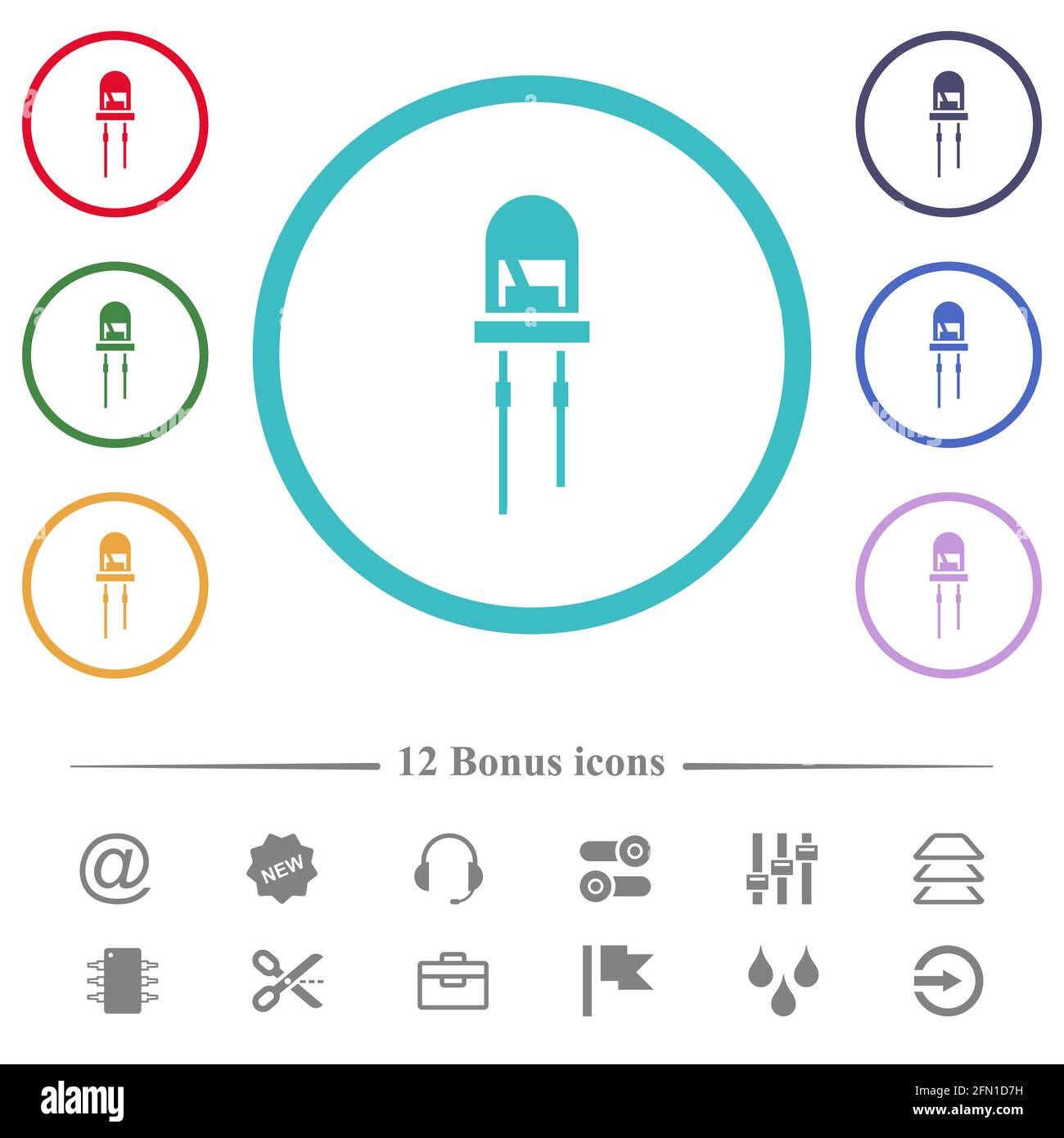 Light Emitting Diode flat color icons in circle shape outlines. 12 ...