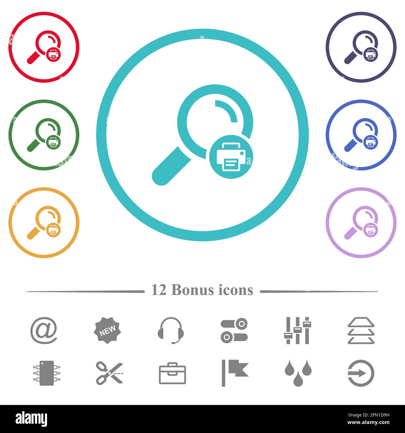 Print search results flat color icons in circle shape outlines. 12 ...