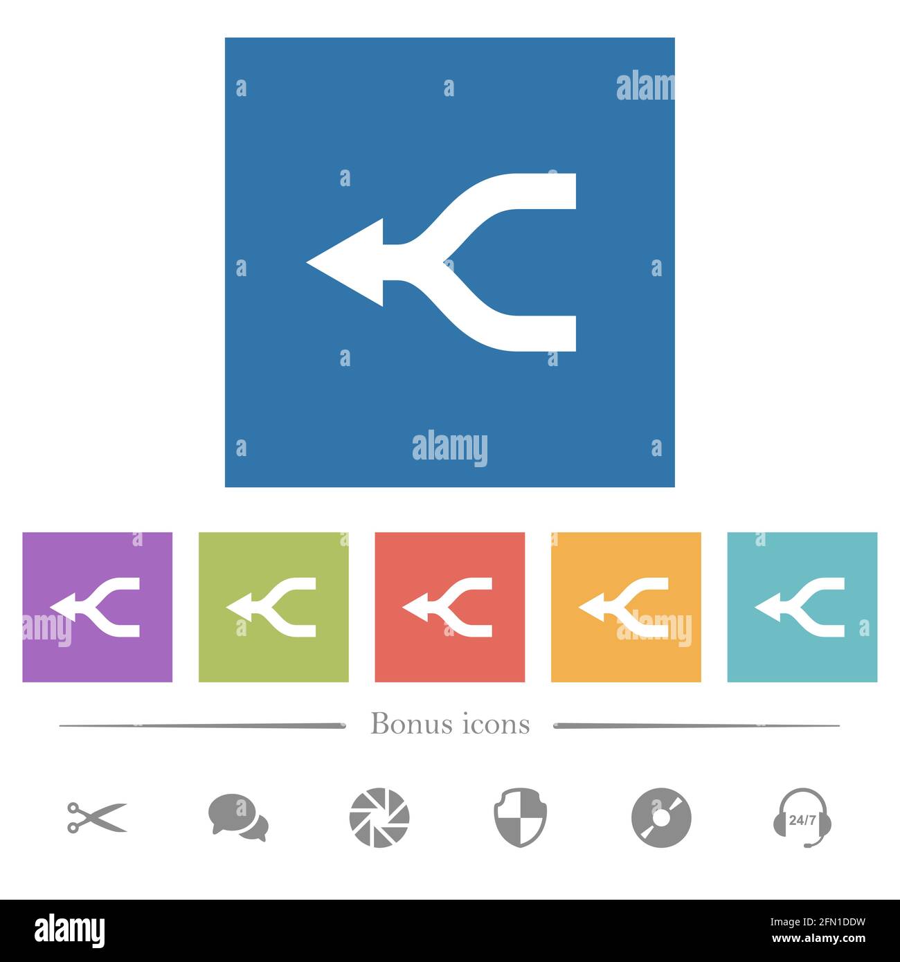 Merge arrows left flat white icons in square backgrounds. 6 bonus icons ...