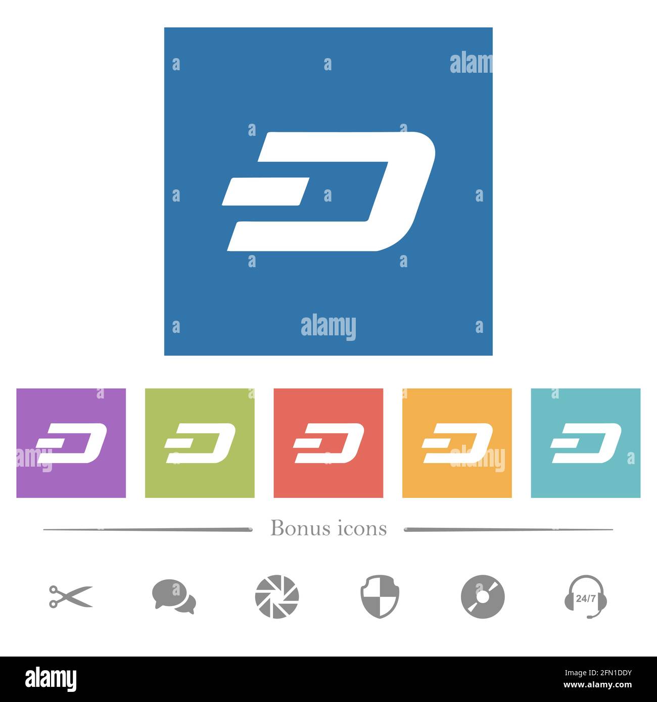 Dash digital cryptocurrency flat white icons in square backgrounds. 6 ...