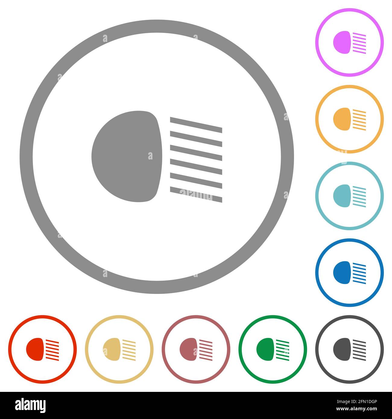 Dipped beam lights flat color icons in round outlines on white ...