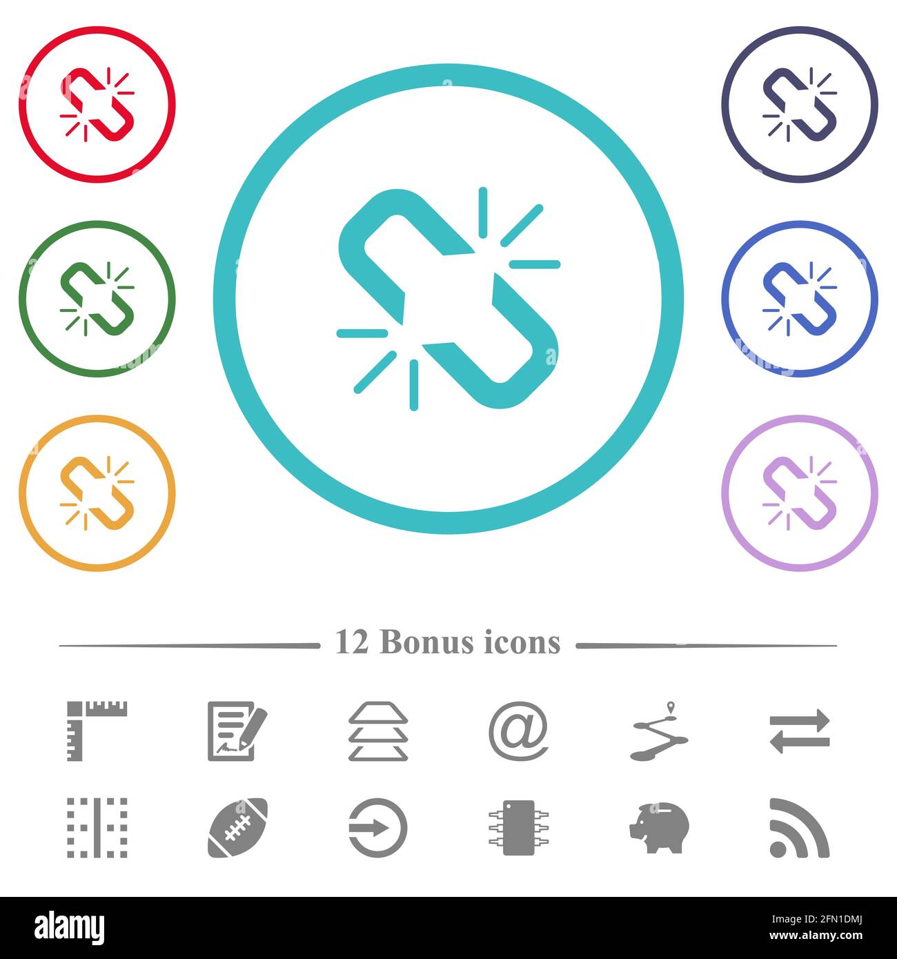 Unlink flat color icons in circle shape outlines. 12 bonus icons ...