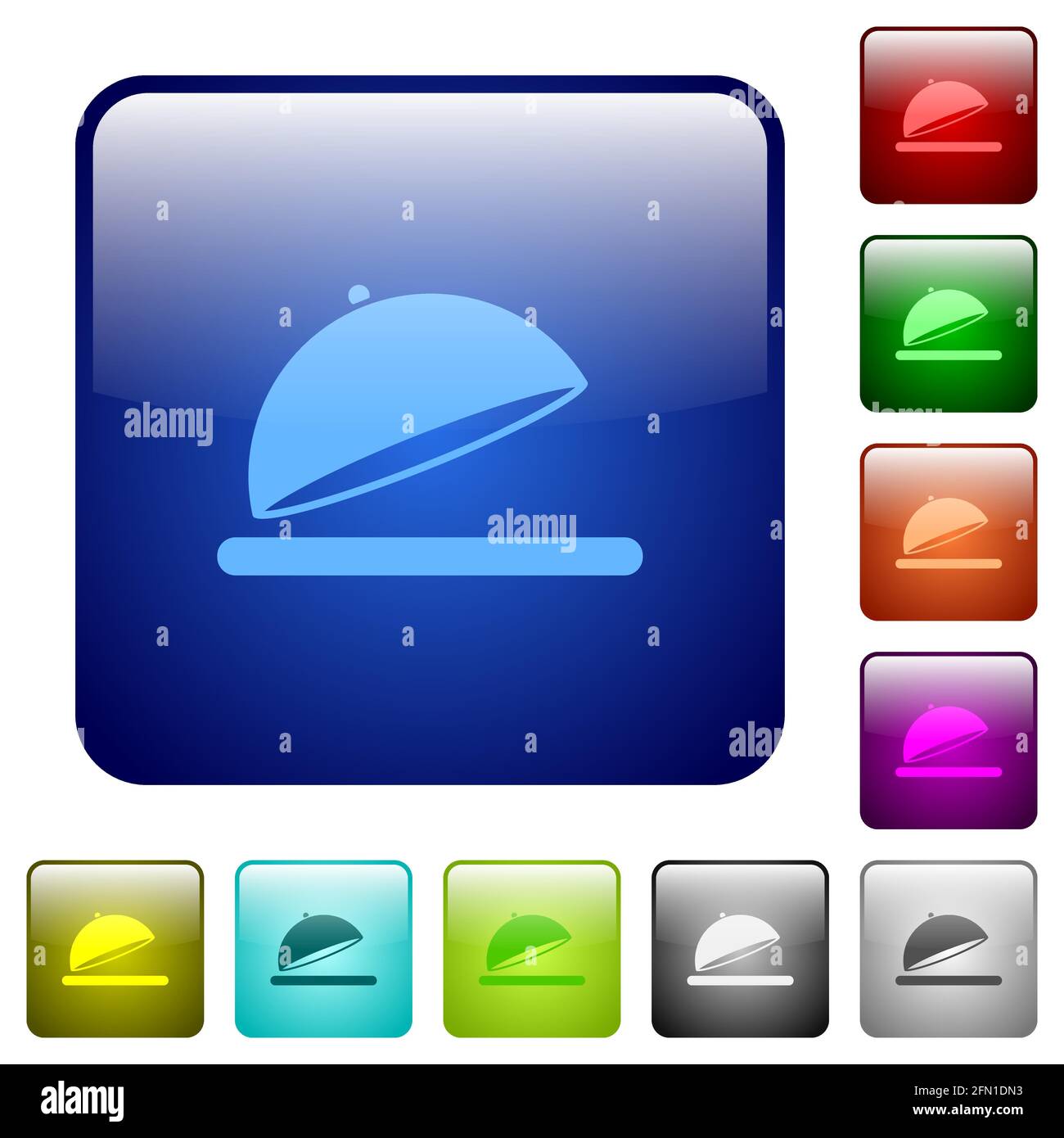 Open food tray icons in rounded square color glossy button set Stock ...