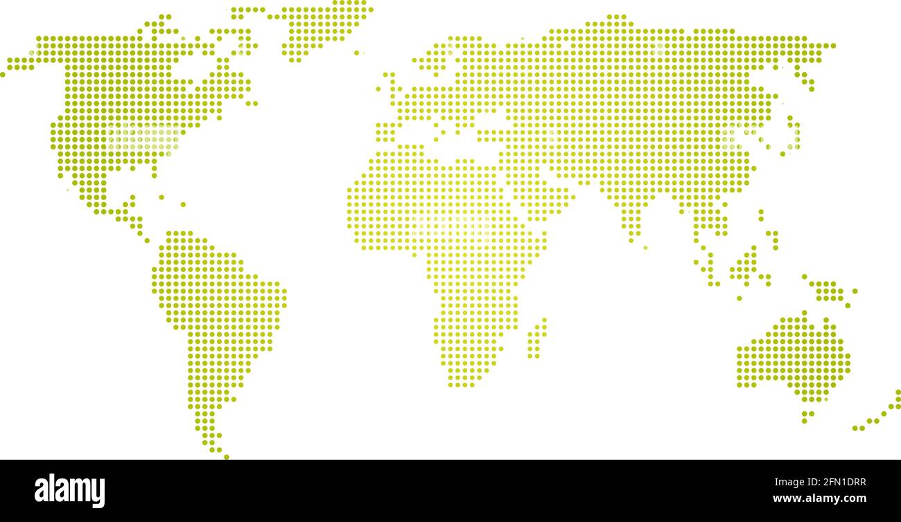 Green halftone world map of small dots in linear arrangement. Simple ...