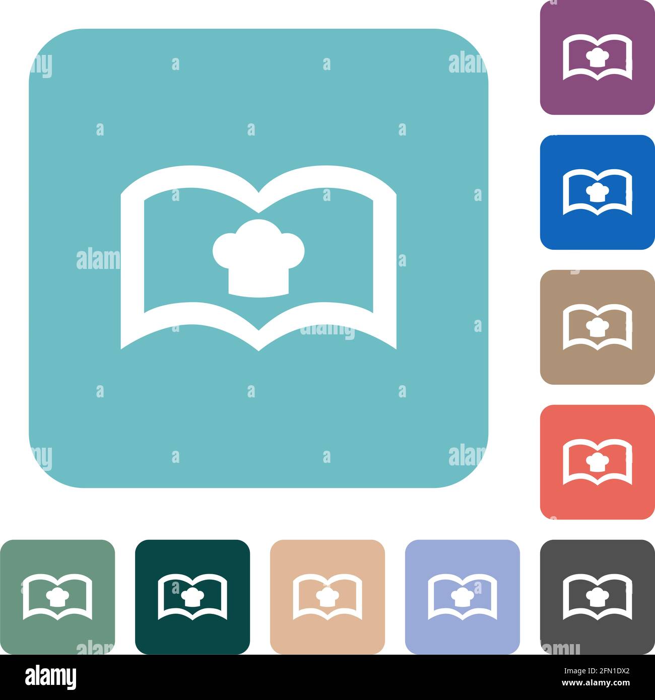cookbook with chef hat white flat icons on color rounded square backgrounds Stock Vector Image ...