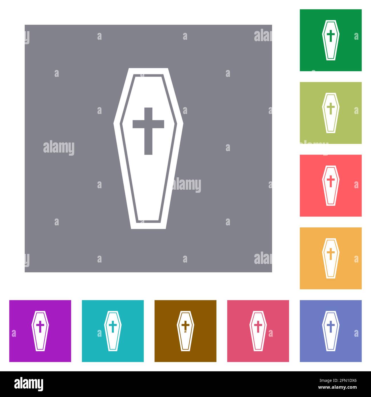 Coffin flat icons on simple color square backgrounds Stock Vector Image ...