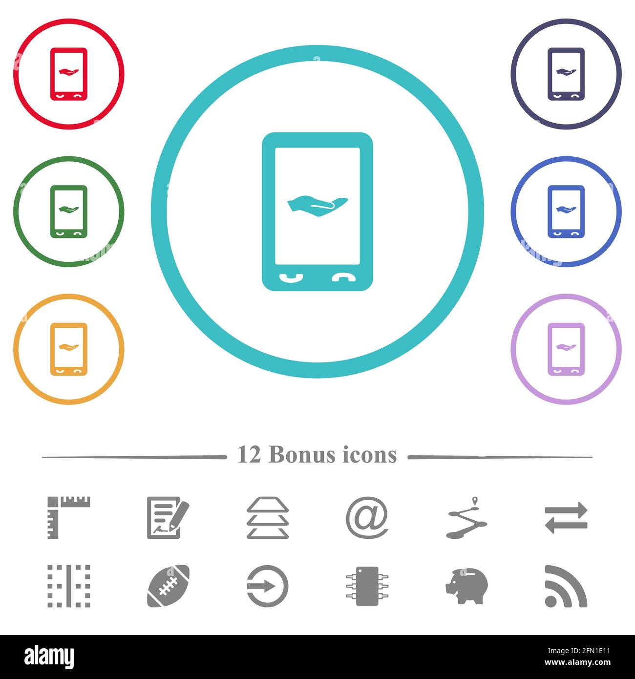 Mobile services flat color icons in circle shape outlines. 12 bonus ...
