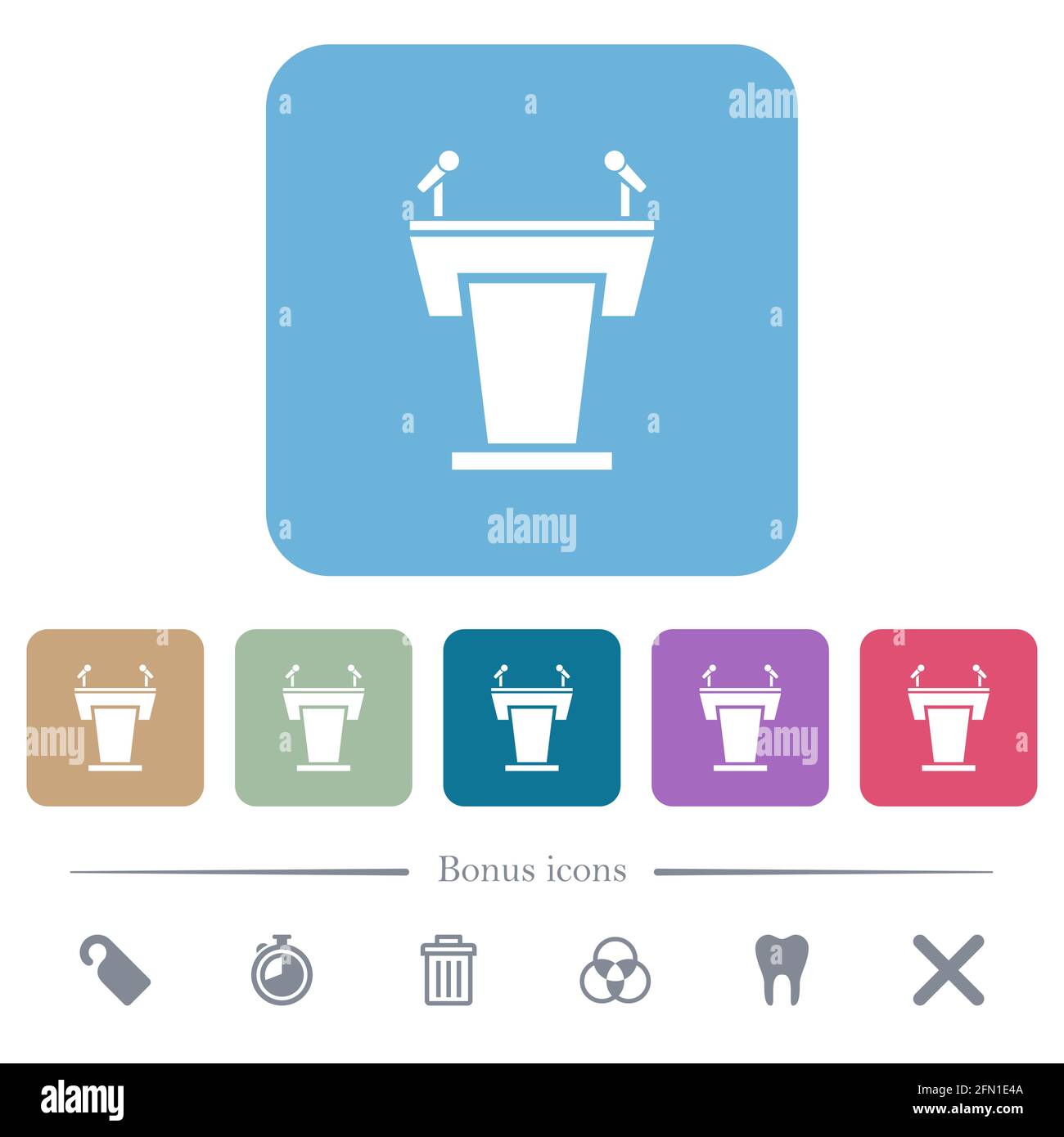 Conference podium with microphones white flat icons on color rounded ...