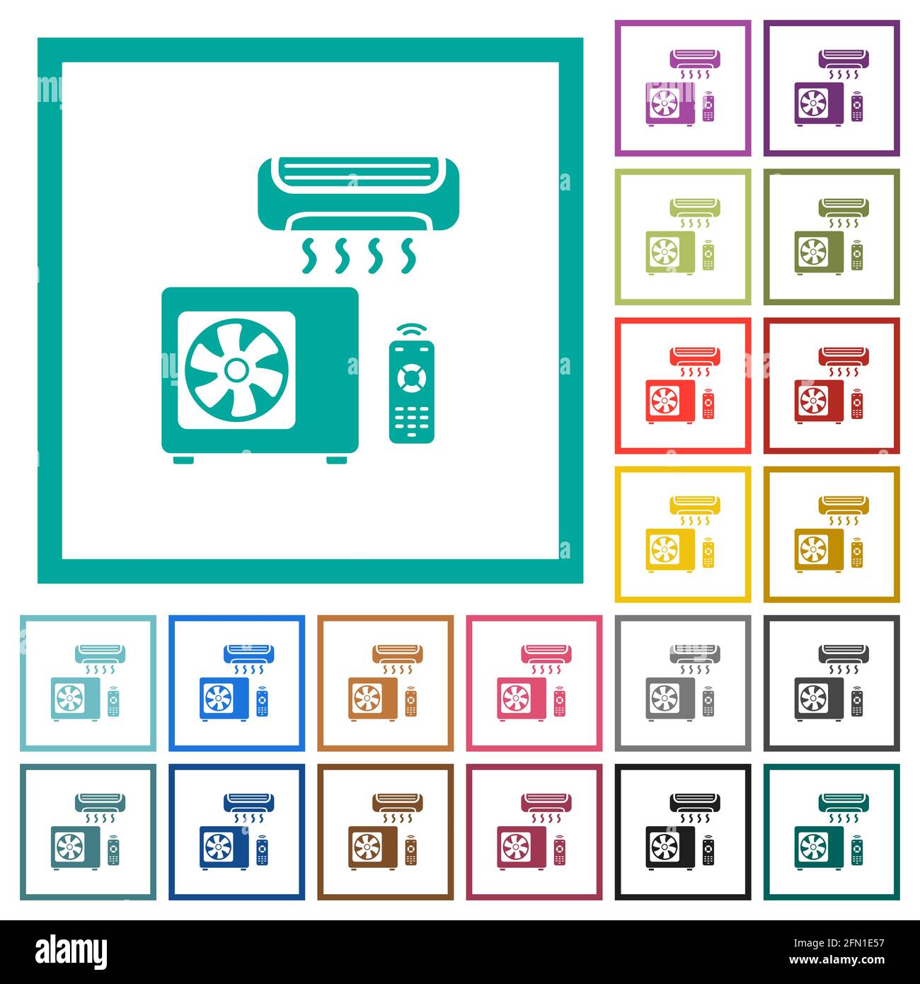 Air conditioning system flat color icons in circle shape outlines. 12 ...