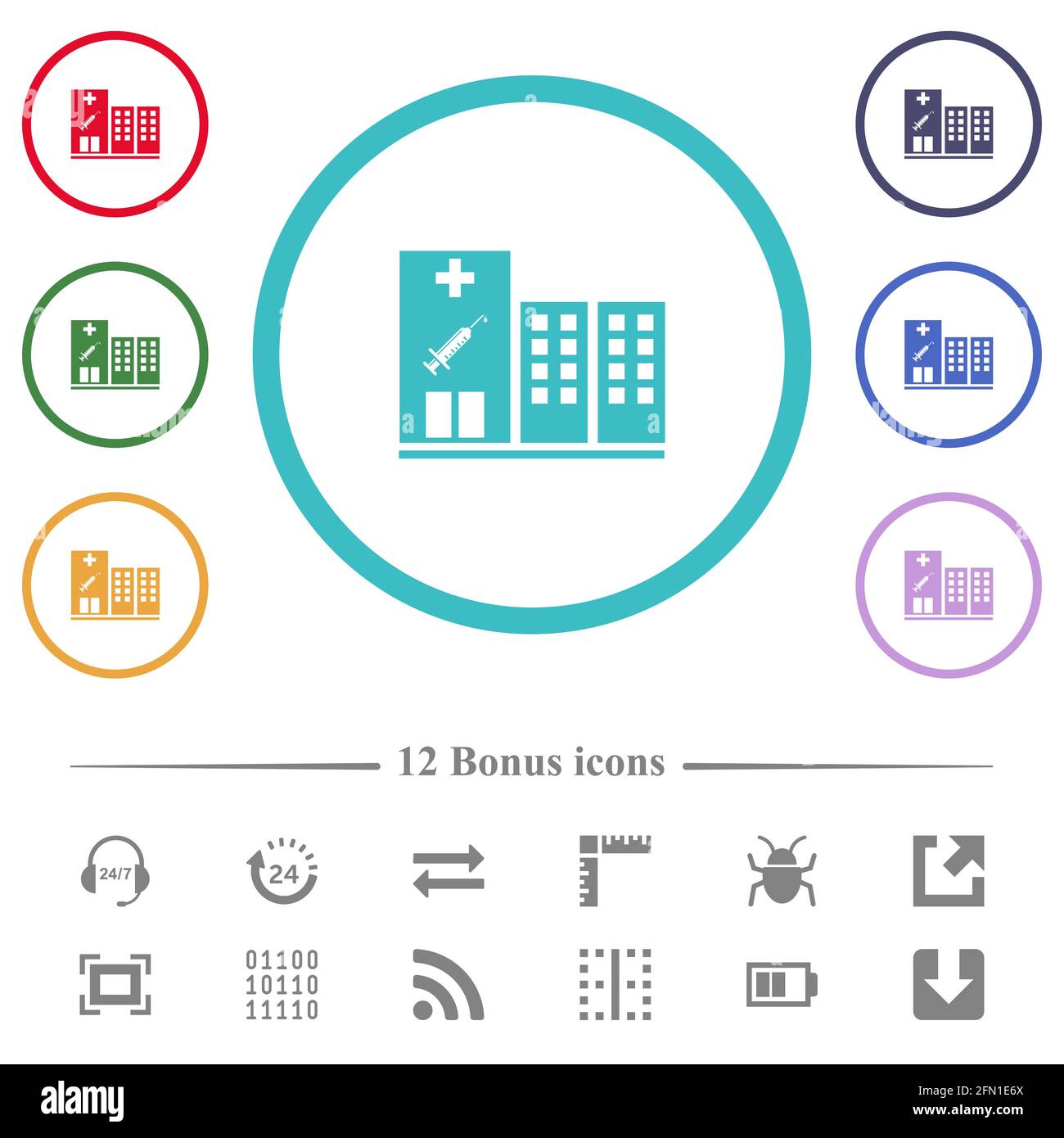 Vaccination station flat color icons in circle shape outlines. 12 bonus ...