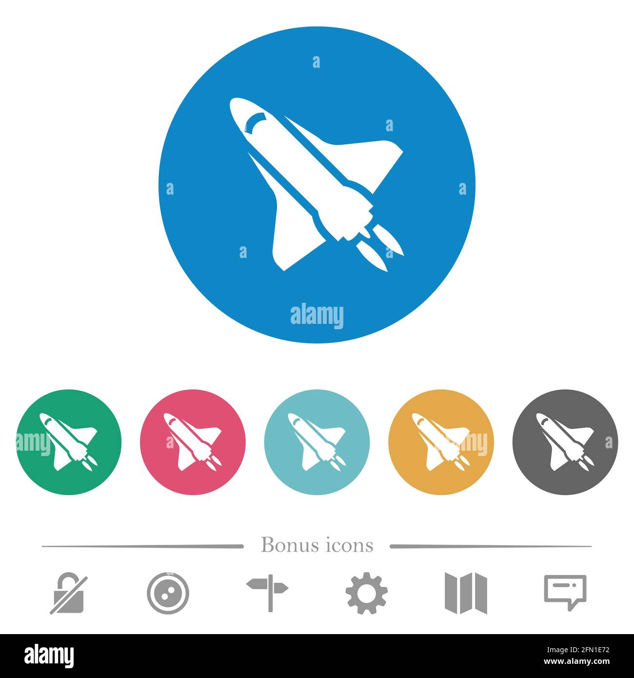 Space shuttle flat white icons on round color backgrounds. 6 bonus icons included Stock Vector ...