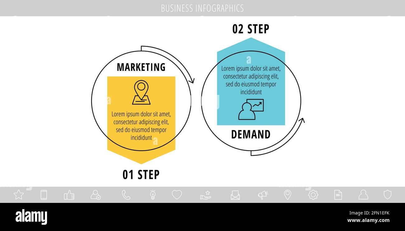 Vector infographics two circles with arrows. Line business concept of 2 ...
