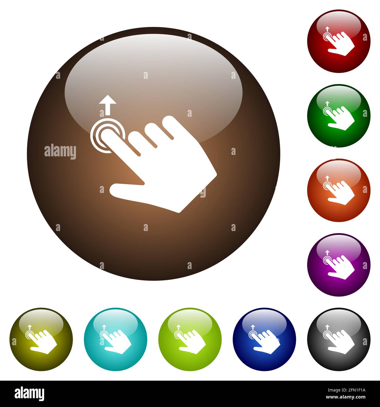 Right handed slide up gesture white icons on round glass buttons in ...