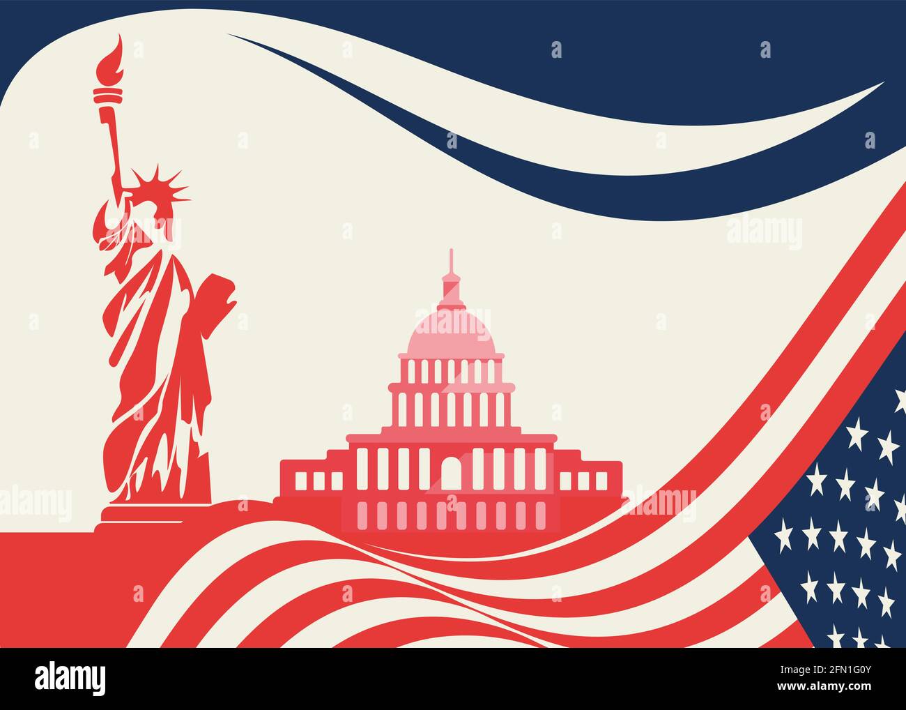 Banner with Statue of Liberty and Capitol. Concept art of US public ...