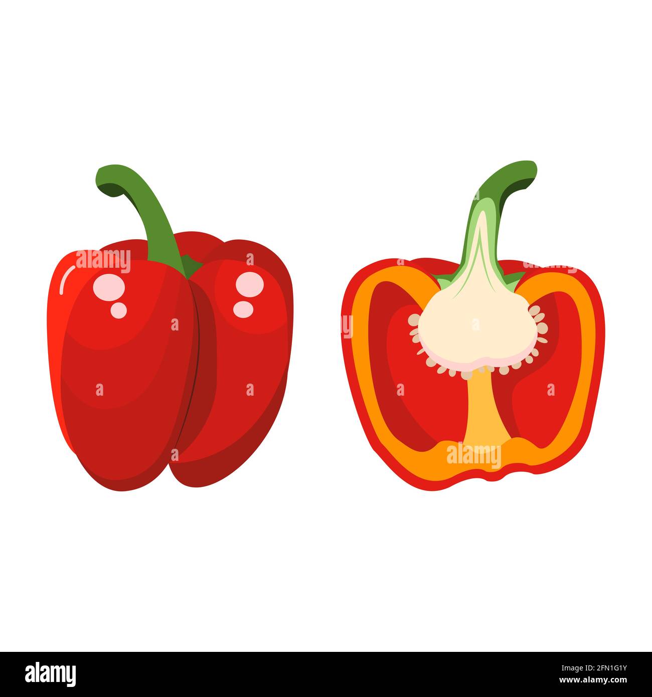 sweet red pepper whole and half. vector isolated on a white background ...