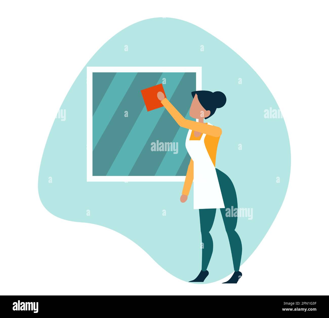 Vector of a maid, cleaning lady, wiping a window Stock Vector Image ...
