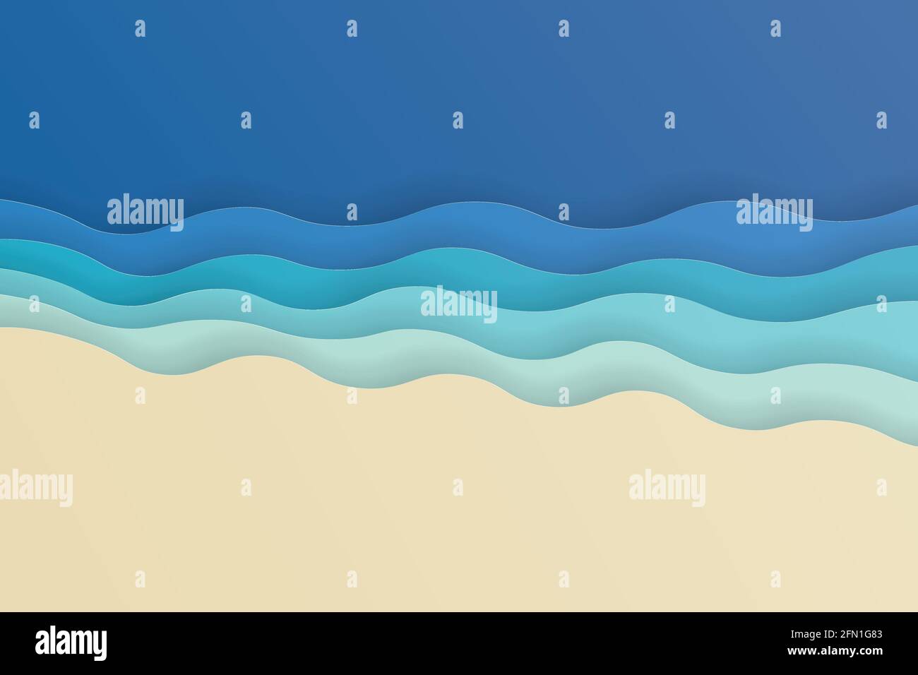 Sea or ocean water waves and beach abstract background paper art cut ...