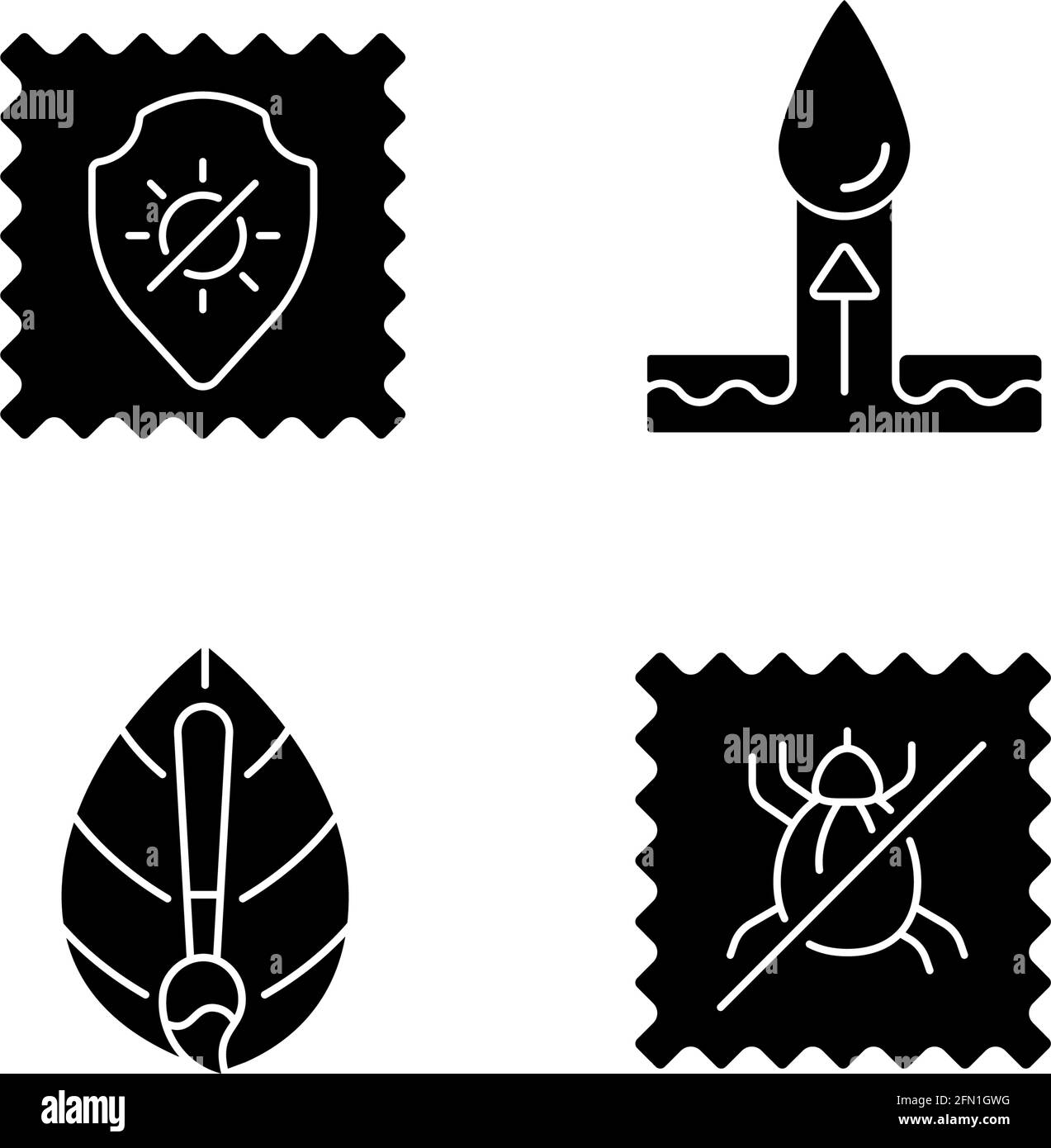 Fabric quality characteristics black glyph icons set on white space ...